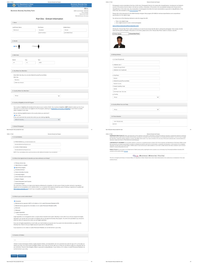 Electronic Diversity Visa Entry Form | PDF