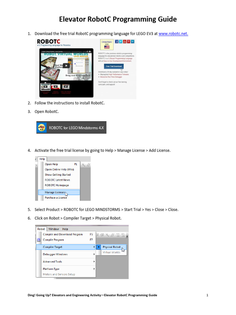 Nyu Elevators Activity1 Robotc Programming Guide v2 Tedl Dwc-EV3 | PDF