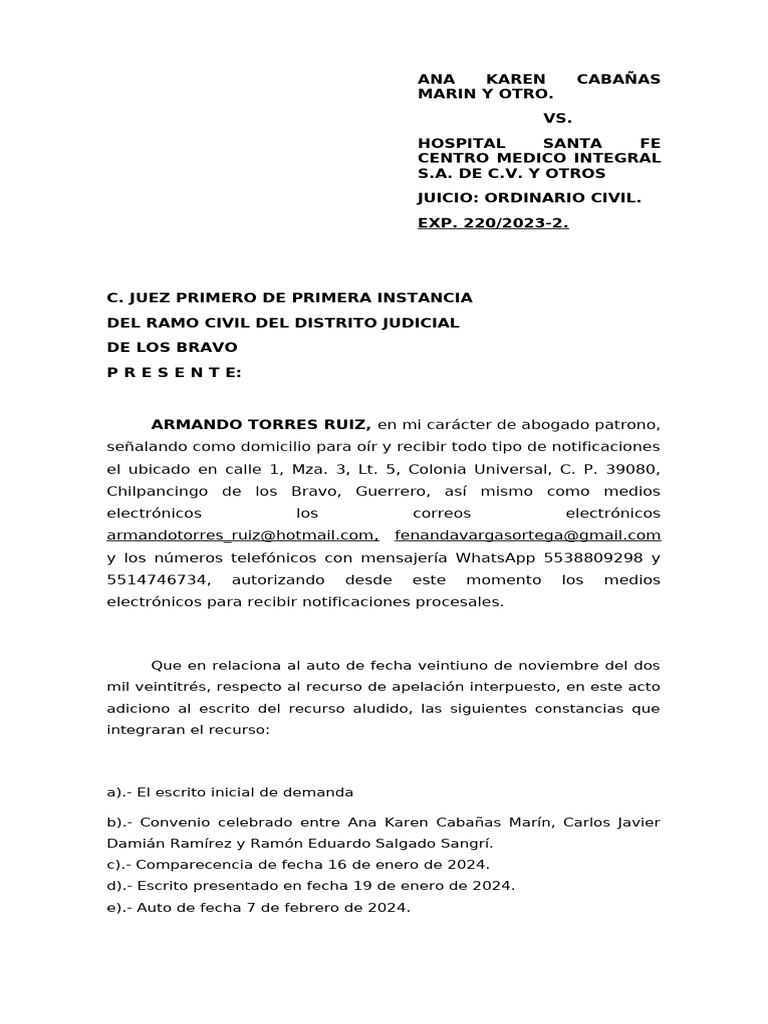 Exhibe Constancias para Apelacion Ord Civil | PDF