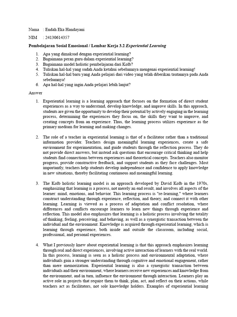 Lembar Kerja 3.2 Experiential Learning | PDF | Learning | Experience