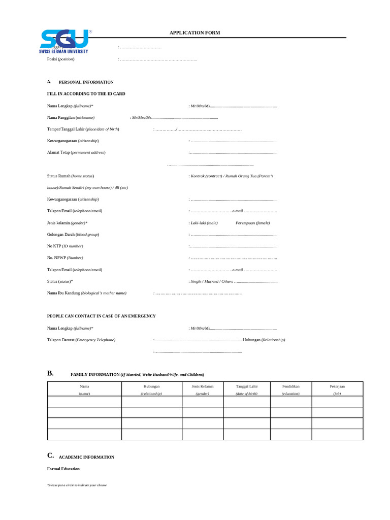 Formulir Aplikasi HRD SGU | PDF