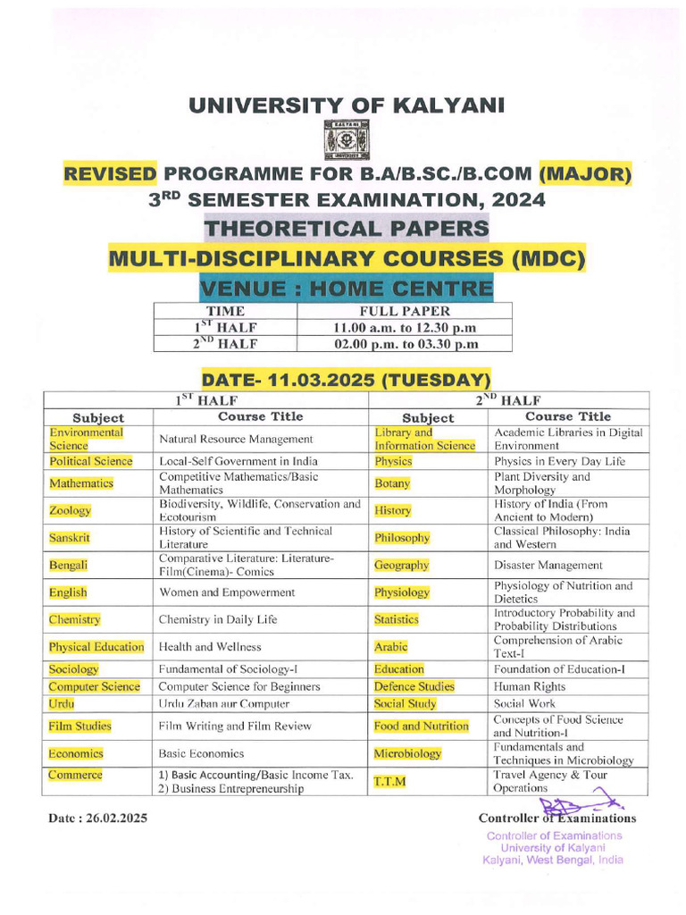 Ug 3rd Semester Examinations Revised Schedule, 2024 (Nep) - Compressed | PDF