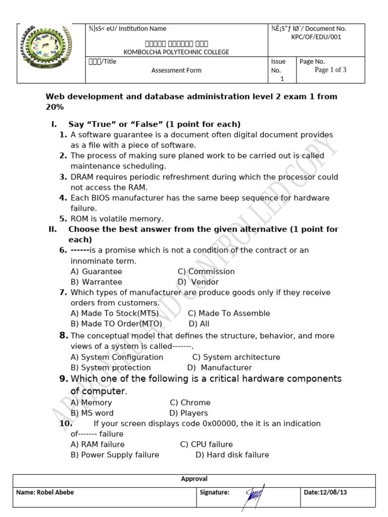 EDU-001-Assessment Form - Copy | PDF
