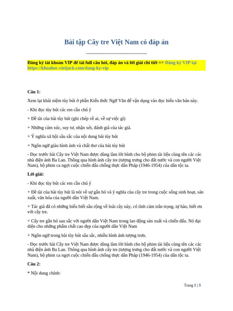 Bai Tap Cay Tre Viet Nam Co Dap An - 2025 - 04 - 10 | PDF