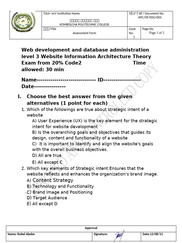 KPC-OF-OBT-009 - Assessment Form WIA | PDF