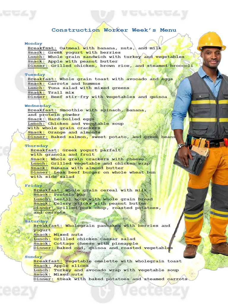 Construction Worker Weekly Meal Plan | PDF