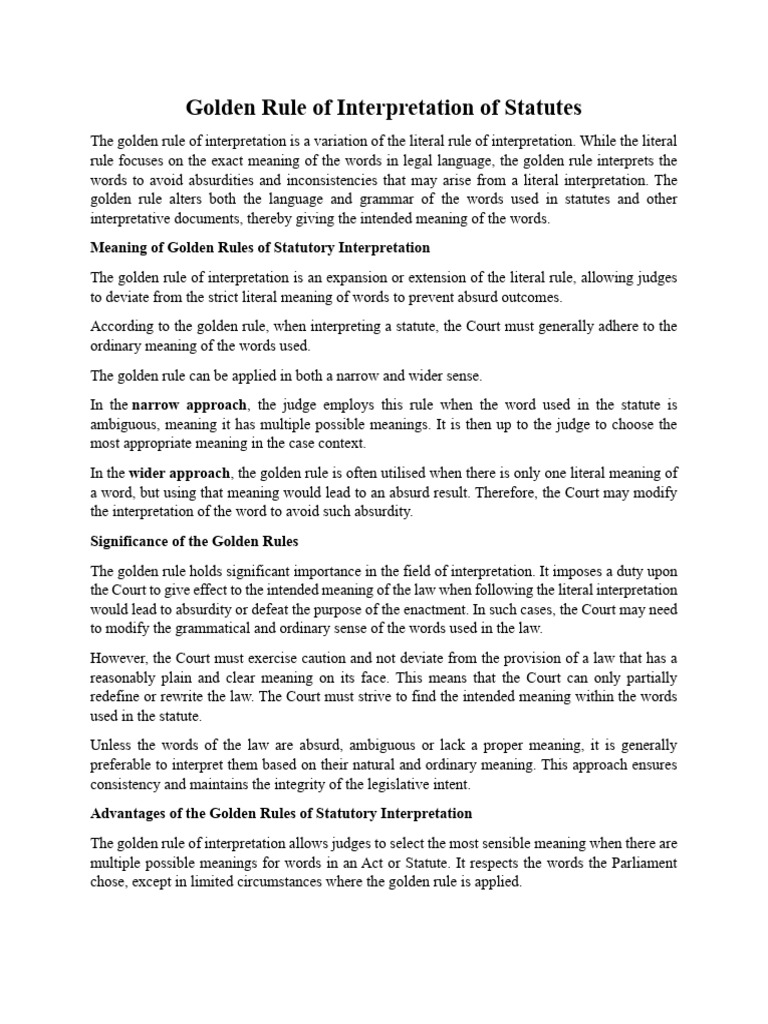 Golden Rule of Interpretation of Statutes | PDF | Statutory ...