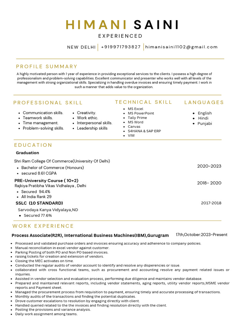 Himani Saini - Process Associate | PDF | Audit | Business