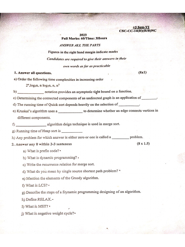 6th Sem Question Paper 2023 | PDF