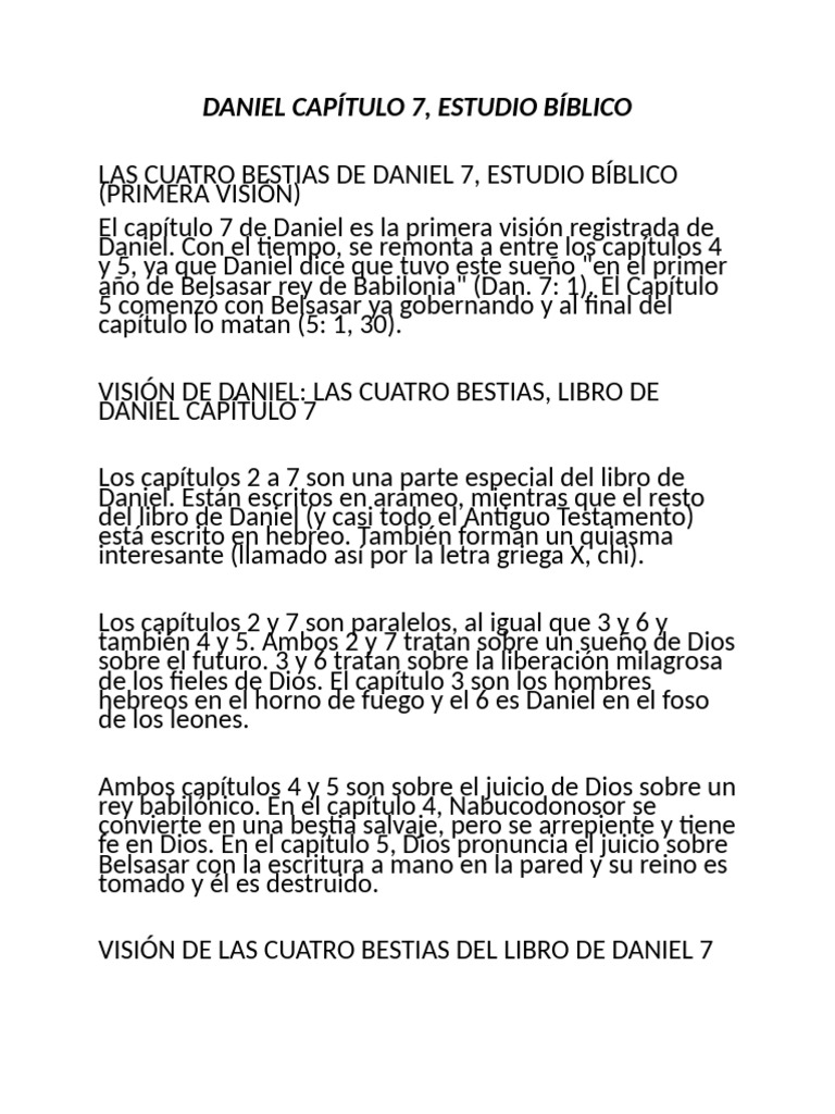 Daniel Capítulo 7, Estudio Bíblico | PDF | Daniel (figura bíblica) | Libro de daniel