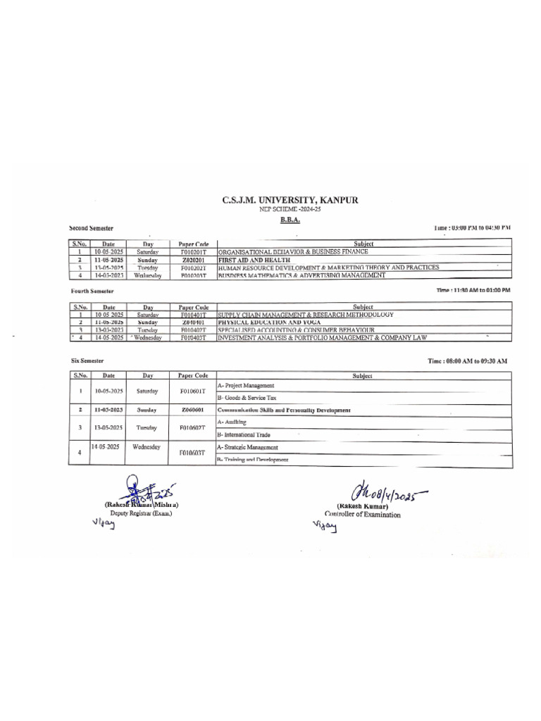 NEP Even Semester Exam Scheme 2024-25 (BBA) | PDF