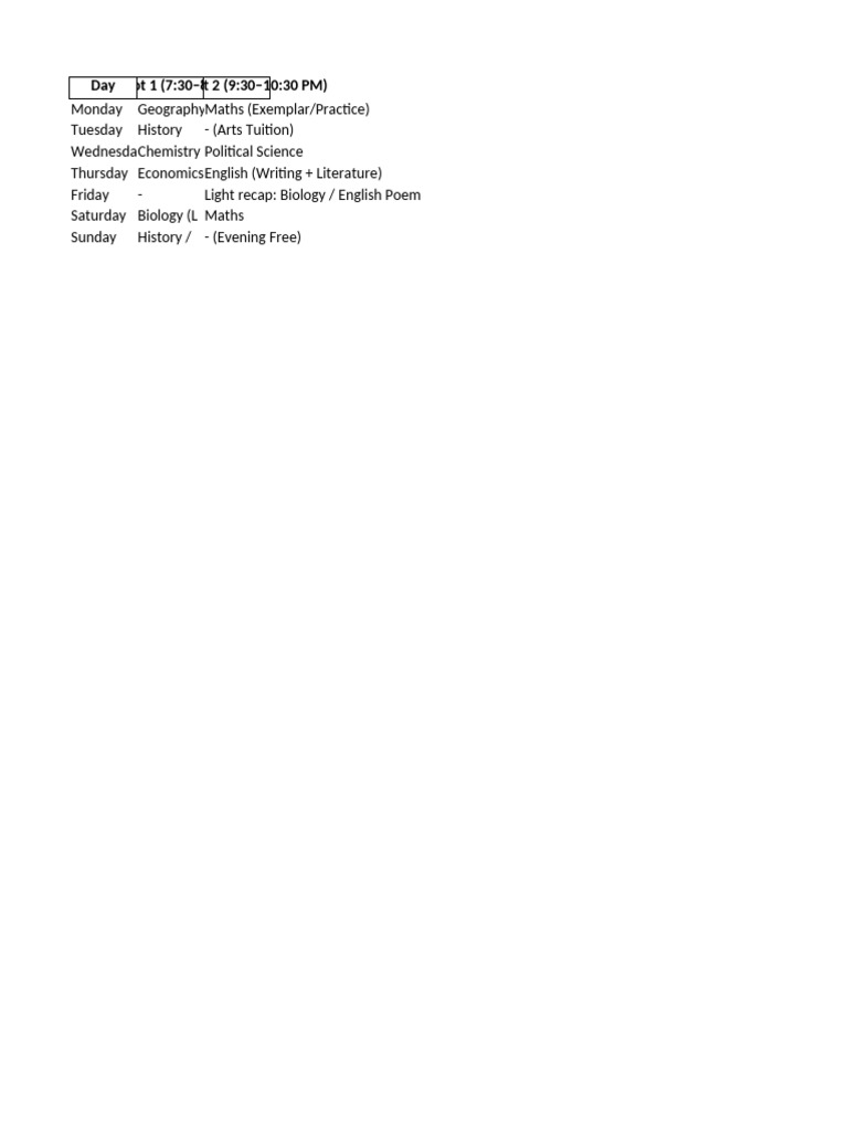 Class 9 Study Timetable 2024 | PDF