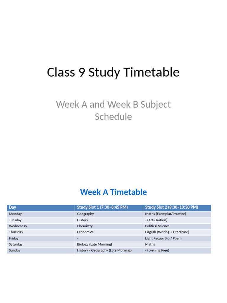 Class9 Study Timetable | PDF