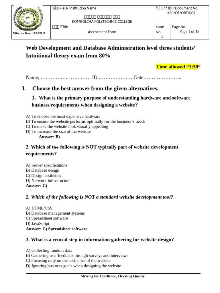 KPC-OF-OBT-009 - Assessment Form | PDF