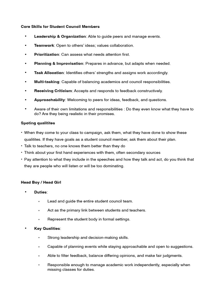 Essential Skills for Student Council Roles | PDF | Leadership | Psychology