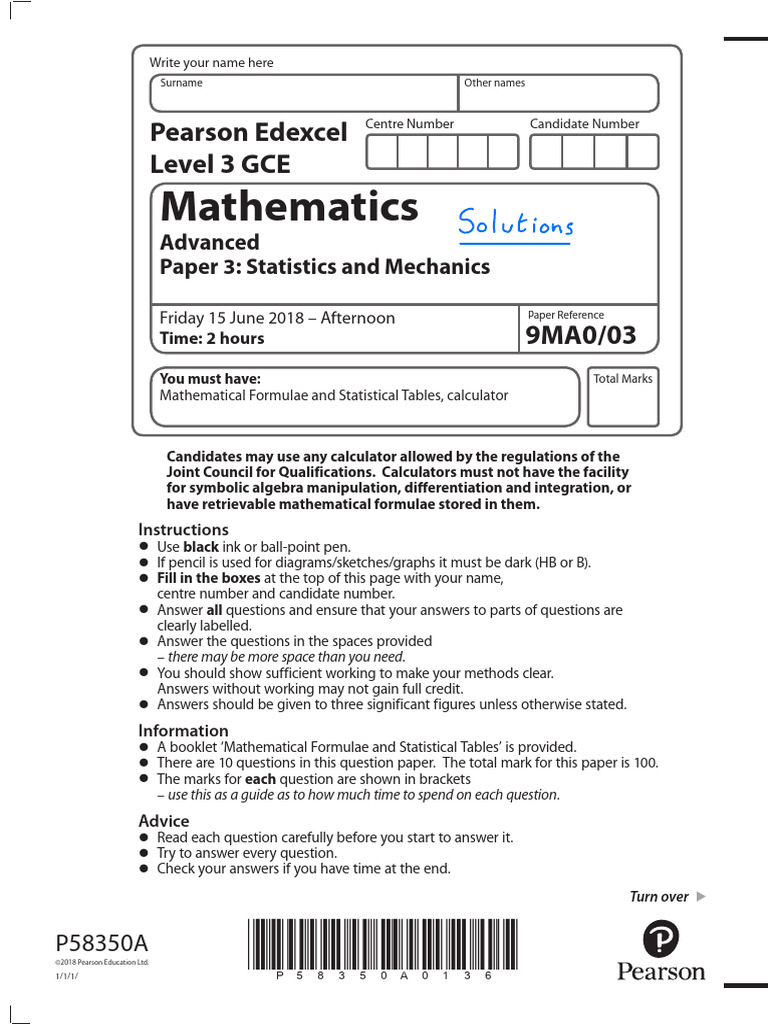 Mathematics: Pearson Edexcel Level 3 GCE | PDF | Statistical Theory | Statistics
