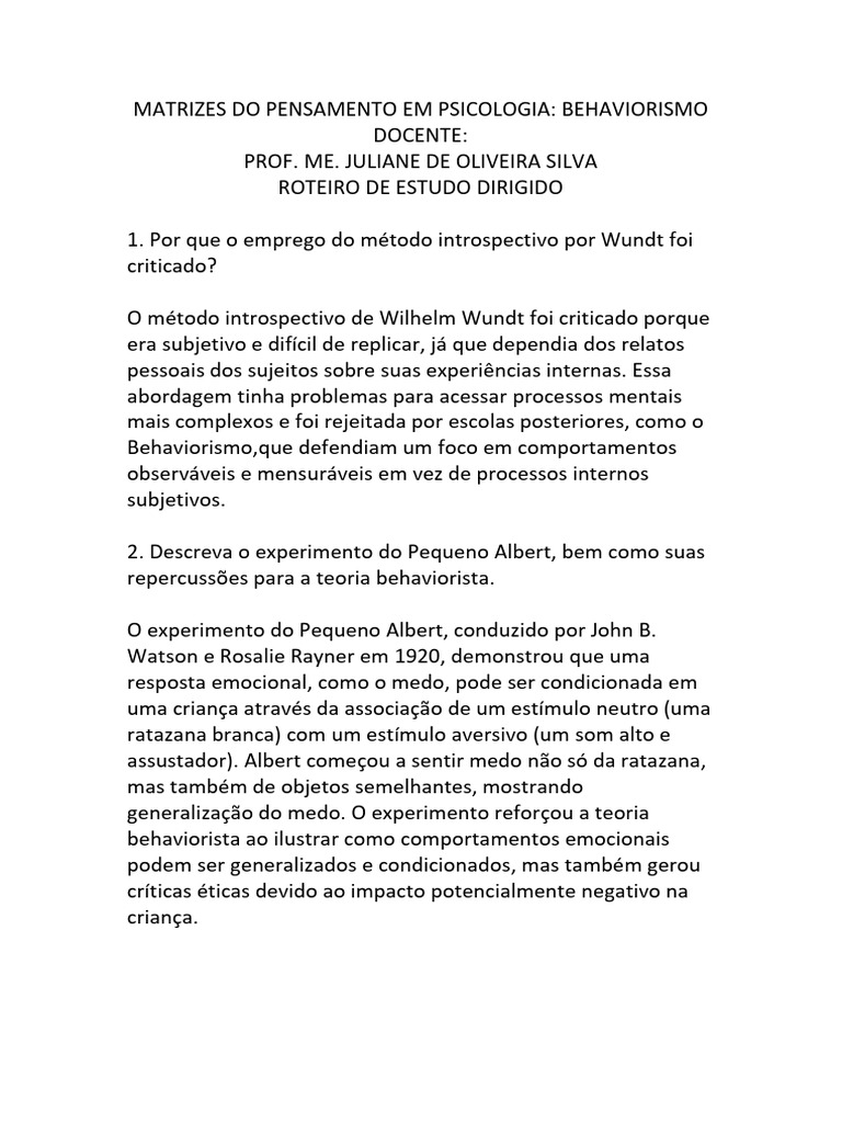 Matrizes Do Pensamento em Psicologia.1723653821599 2 | PDF | Behaviorismo | Condicionamento clássico