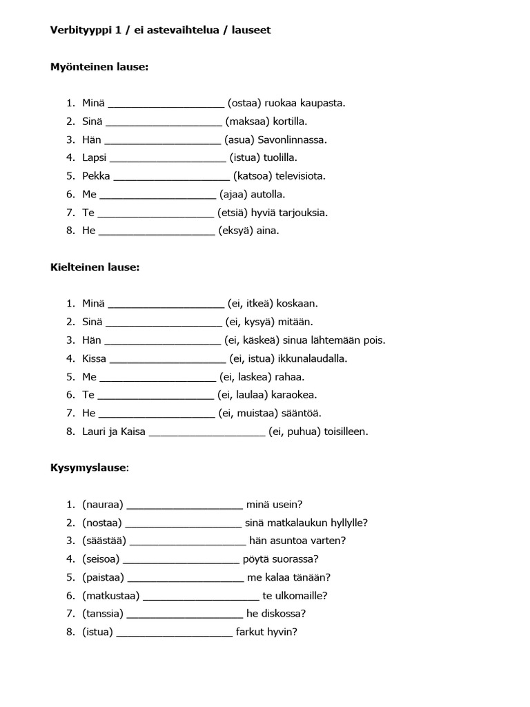 Verbityyppi 1_ei kpt_lauseet | PDF