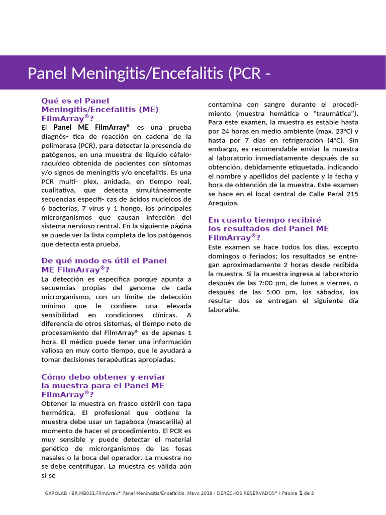 Panel Me Filmarray | PDF | Meningitis | Microbiología