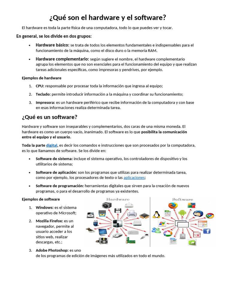 Hardware y Software: Definición y Ejemplos | PDF