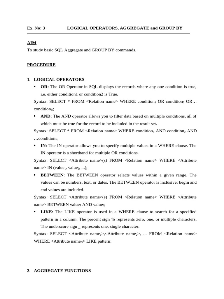 2.Aggregate-GroupBy-Logical | PDF | Sql | Information Retrieval