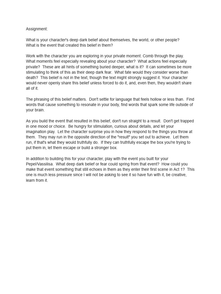 Exploring Deep Dark Character Beliefs | PDF