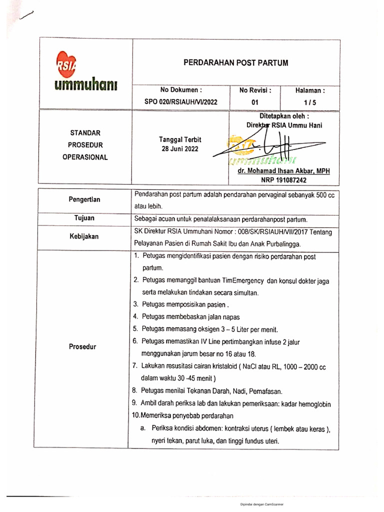 SPO Perdarahan Post Partum | PDF