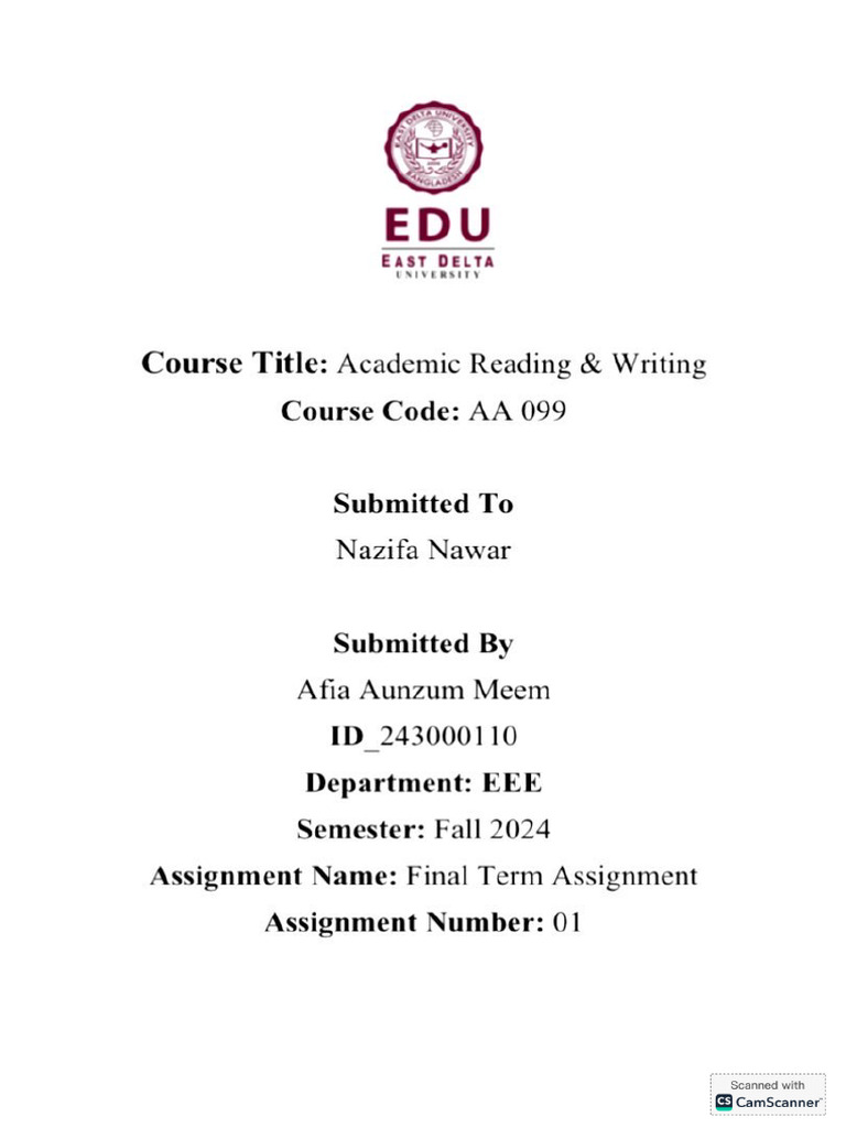 Assignment AA-099, Afia Aunzum Meem, 243000110 | PDF