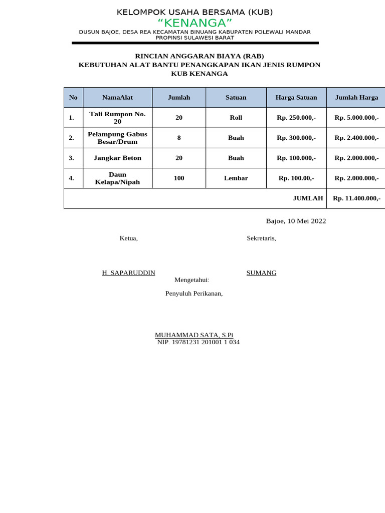 PROPOSAL KUB KENANGA | PDF