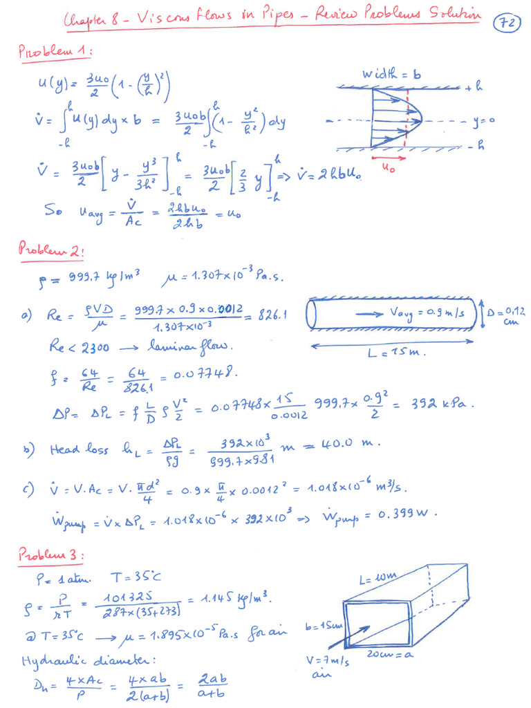Chapter 8 - Viscous Flows in Pipes - Review Problems Solution | PDF