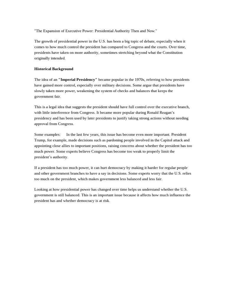Expansion of Presidential Power Analysis | PDF