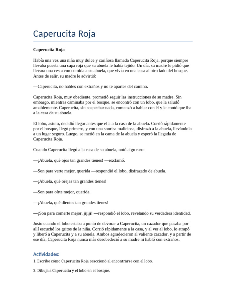 Obra de teatro: Caperucita Roja | PDF