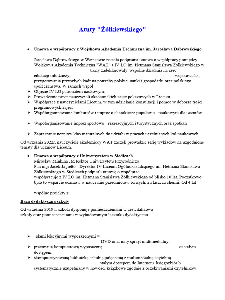 Prezentacja Bazy i Atutów IV LO-1 | PDF