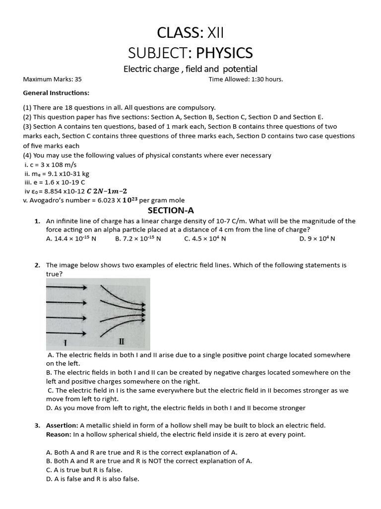Elctric Charge Field and Potential Test | PDF | Electric Field | Physics