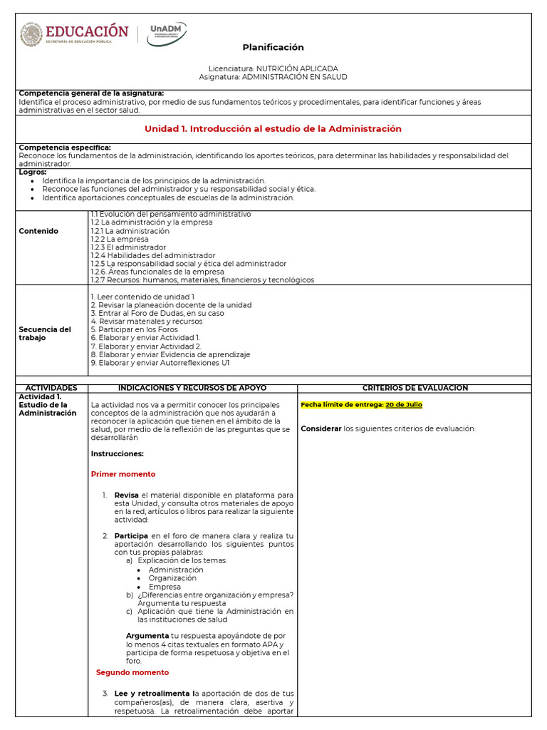 Planeación Didáctica U1 | PDF | Estilo apa | Evaluación