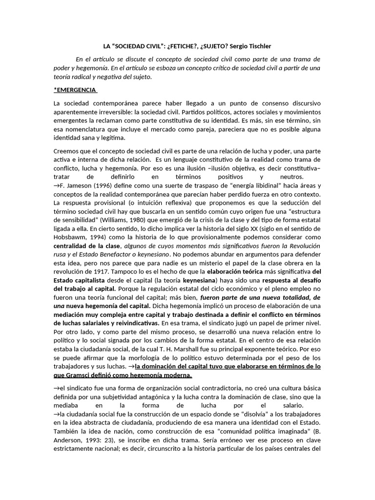 Resumen La Sociedad Civil Tisher | PDF | Ideologías | Estado (política)
