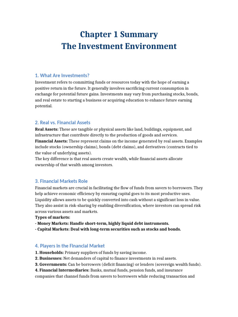 Understanding Investments and Markets | PDF | Investing | Financial Risk