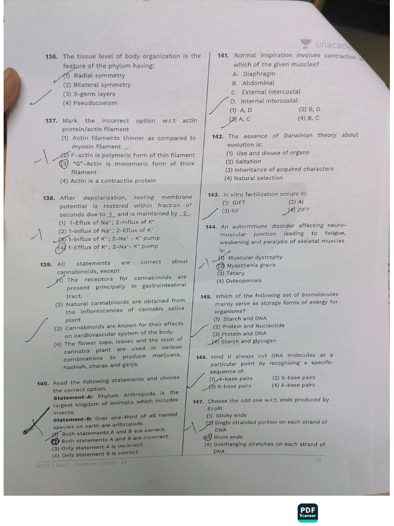 Zoology Practice Questions | PDF