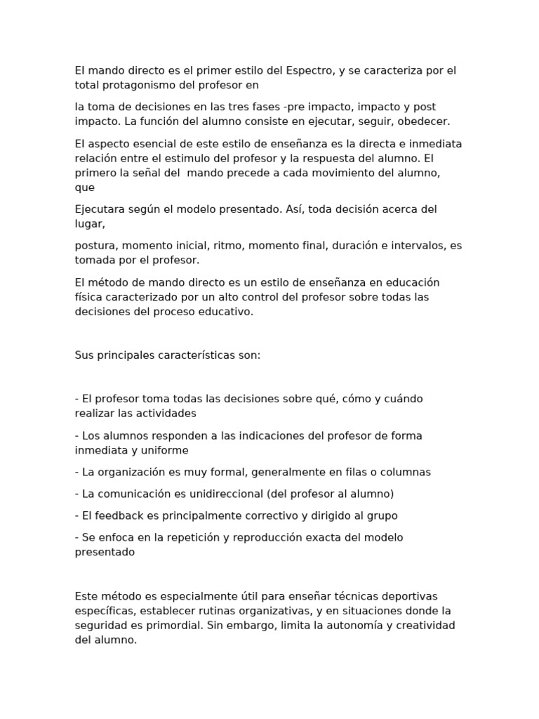 Mando Directo en Educación Física | PDF