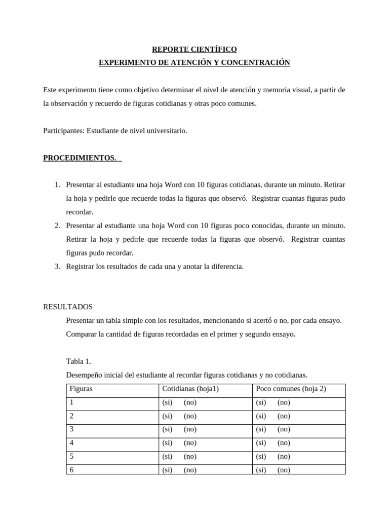 Reporte Científico. Experimento de Atencion | PDF | Cerebro | Aprendizaje