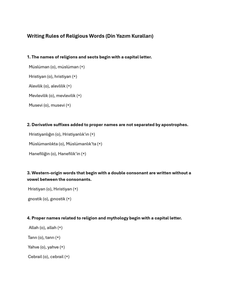 Writing Rules of Religious Words in Turkish | PDF