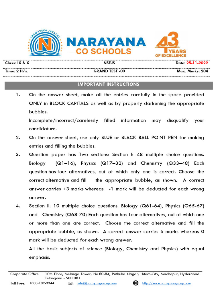 NSEJS_ GRAND TEST -03 _QP_EXAM DT.25-11-2022 | PDF | Orbit | Adrenal Gland