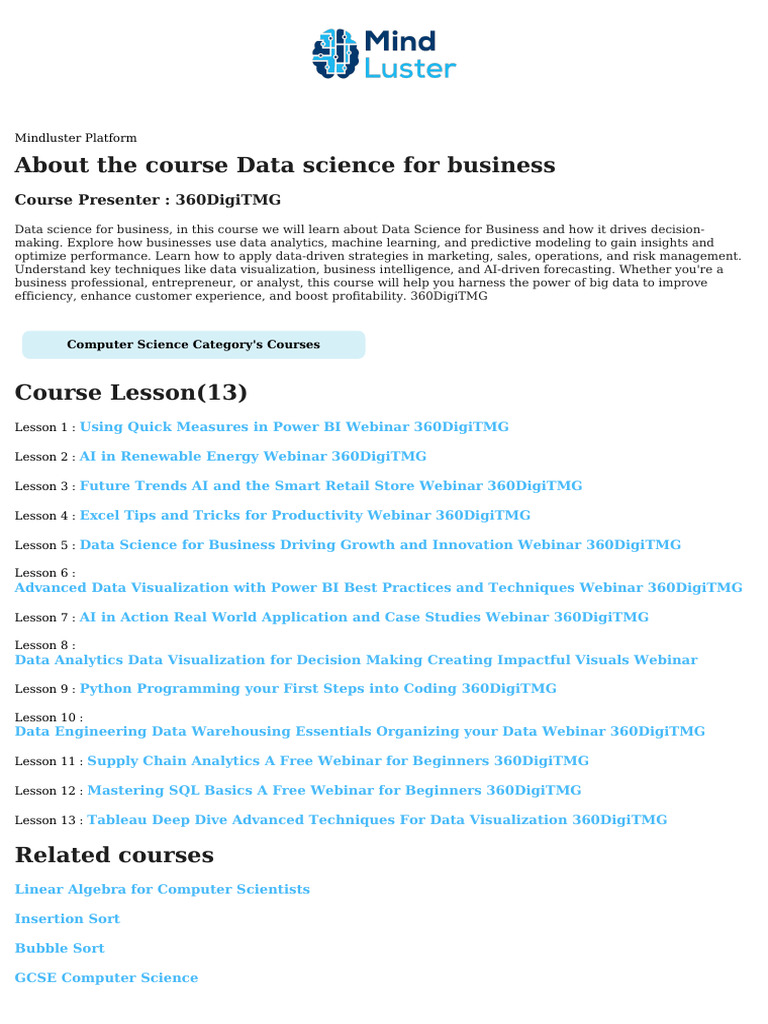 Data Science for Business Course Overview | PDF