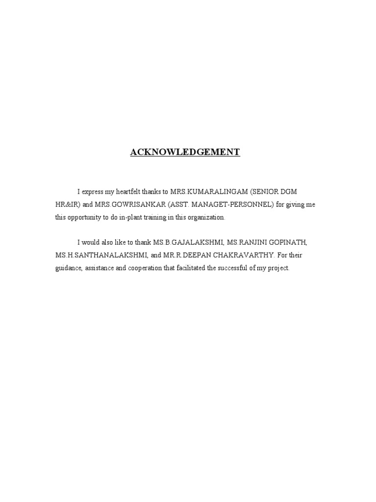 Acknowledgement | PDF | Human Resource Management | Labor