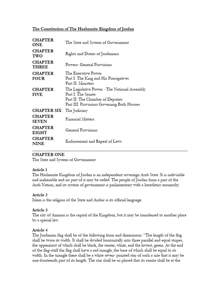 Constitution of The Hashemite Kingdom of Jordan | PDF | United States ...