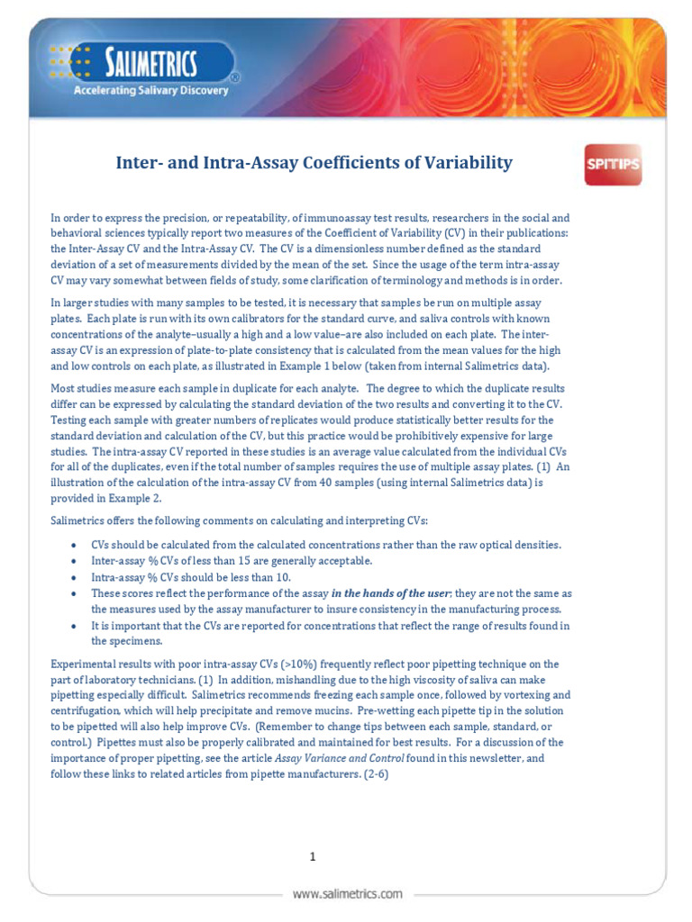 Inter and Intra-Assay Variability Explained | PDF | Coefficient Of ...