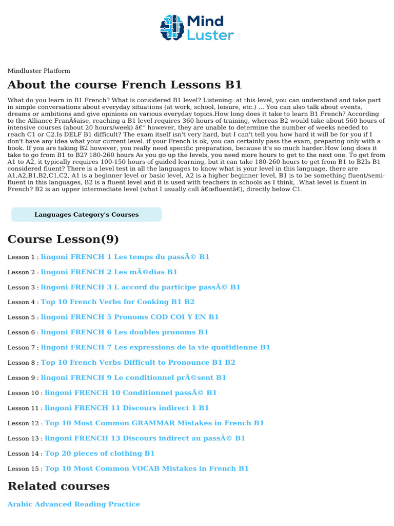 B1 French Course Overview and Resources | PDF | French Language ...