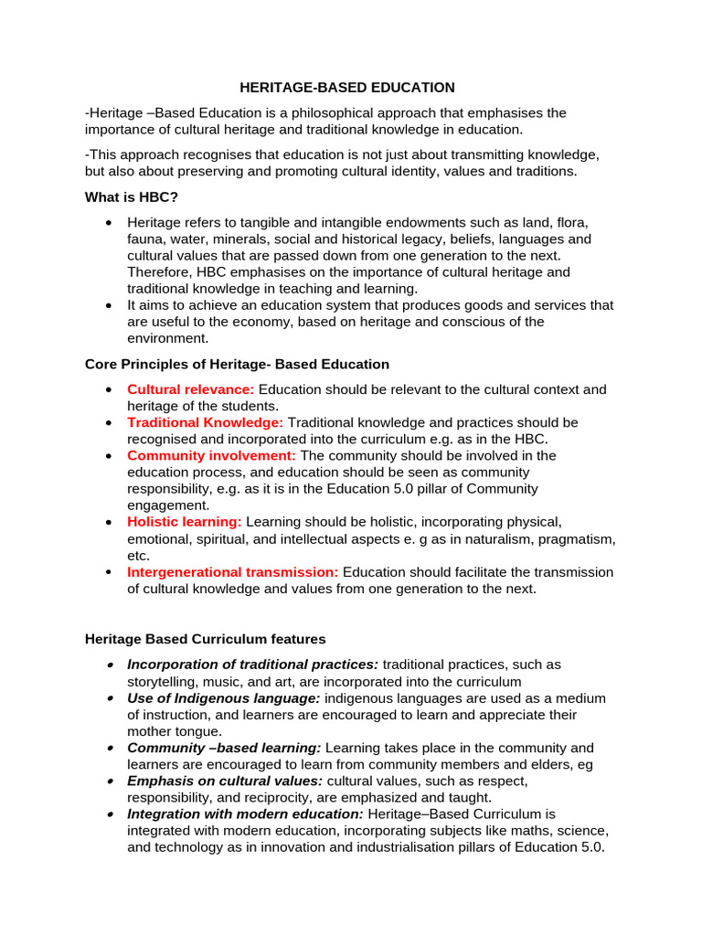 Heritage-Based Education Overview | PDF | Knowledge | Traditional Knowledge