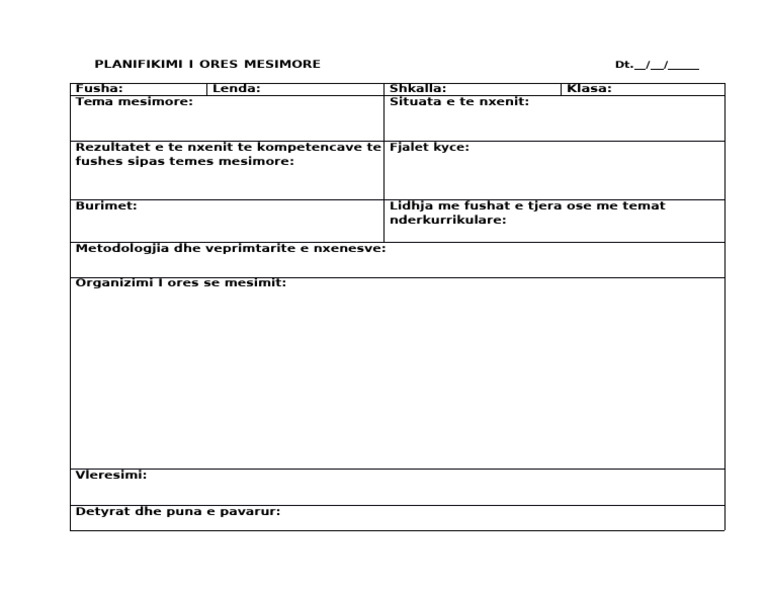 Planifikimi I Ores Mesimore | PDF