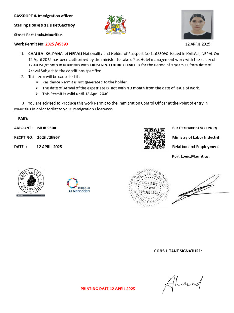 Nepalese Work Permit for Mauritius | PDF